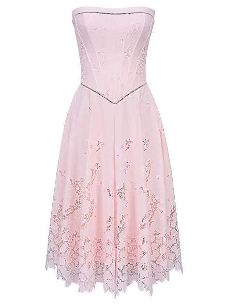 House Of Cb Belissa Strapless Broderie Woven Midi Dress - Pink