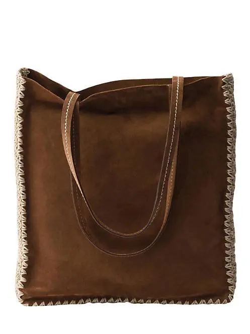 Prada Suede And Crochet Tote Bag - Brown