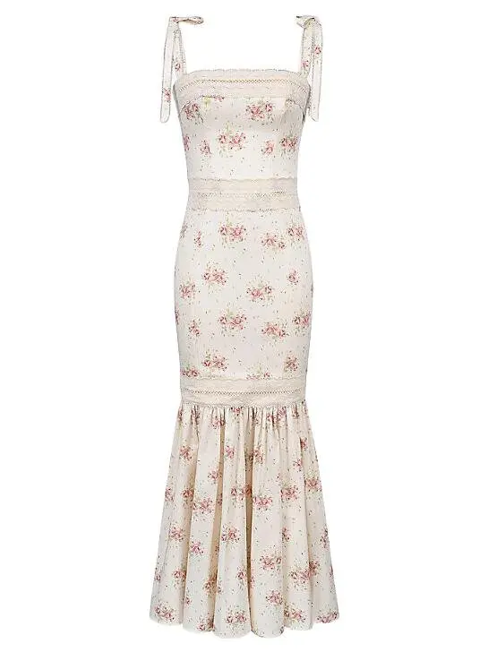 House Of Cb Alessina Floral-print Stretch-cotton Maxi Dress - Ivory Vintage Rose