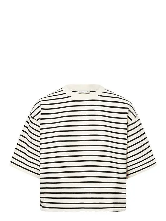 ANINE BING Myers Striped Cotton-blend Cropped T-shirt - White/black