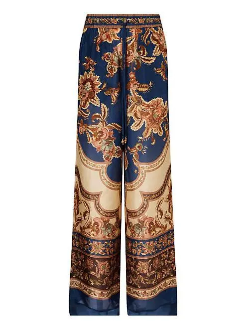 Zimmermann Aster Wide-leg Silk Trousers - Navy Jacobean