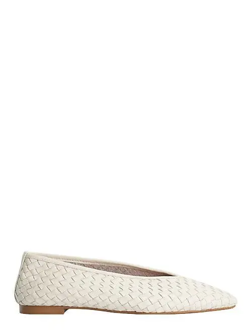 DUNE Henlee Leather Ballet Flats With Woven Texture - Ecru Leather