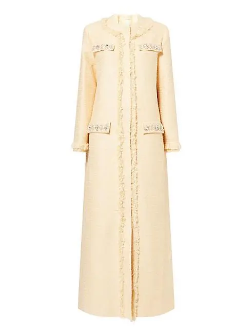 Huishan Zhang Betula Jewel-embellished Long Tweed Coat - Pale Yellow
