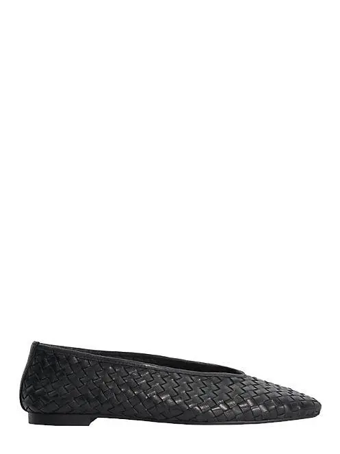 DUNE Henlee Woven Leather Ballet Flats - Black Leather