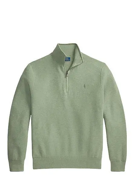 Polo Ralph Lauren Quarter-zip Embroidered Cotton Sweater - Fern Green Heather