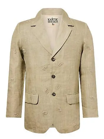 KARTIK RESEARCH Bead-embellished Linen Single-breasted Jacket - Light Green