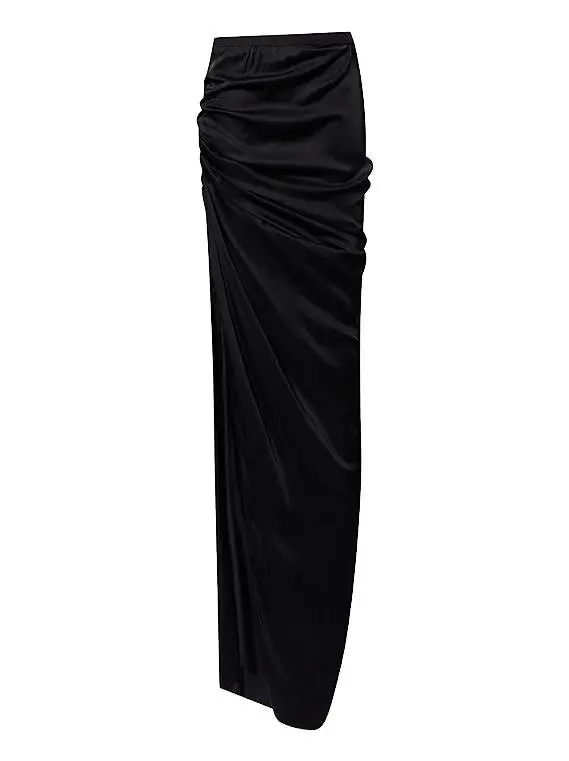 Rick Owens Side-slit Satin Maxi Skirt - Black