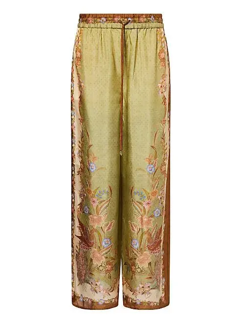 Zimmermann Indra Wide-leg Silk Trousers - Khaki Scarf Floral