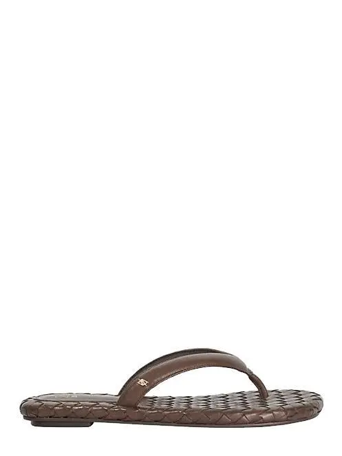 DUNE Lunare Leather Thong Sandals - Brown Leather