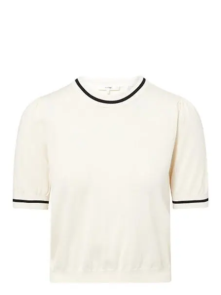 FRAME Gathered Short-sleeve Knitted Cotton-blend Jumper - Cream Multi