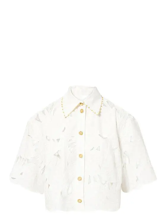 Zimmermann Mahon Embroidered Cropped Cotton Shirt - Ivory
