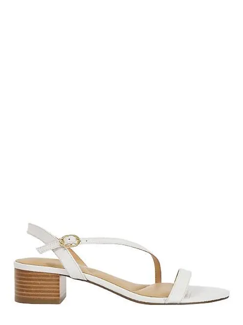 DUNE Jolene Leather Heeled Sandals With Buckle Fastening - White Rept Print Leather