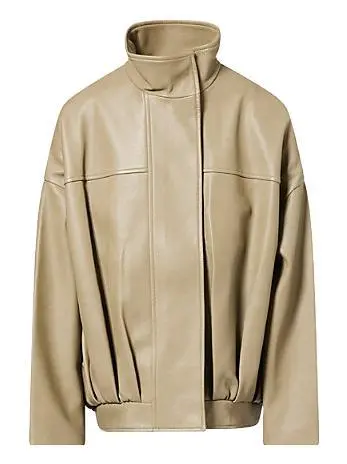 THE FRANKIE SHOP Funnel Neck Faux Leather Bomber Jacket - Sage