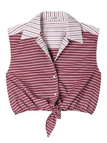 Sandro Sleeveless Cropped Stripe Shirt - Burgundy / White