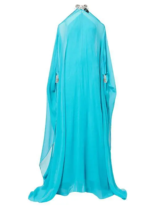 TALLER MARMO Silk Kaftan Maxi Dress With Jewel Embellishments - Turquoise