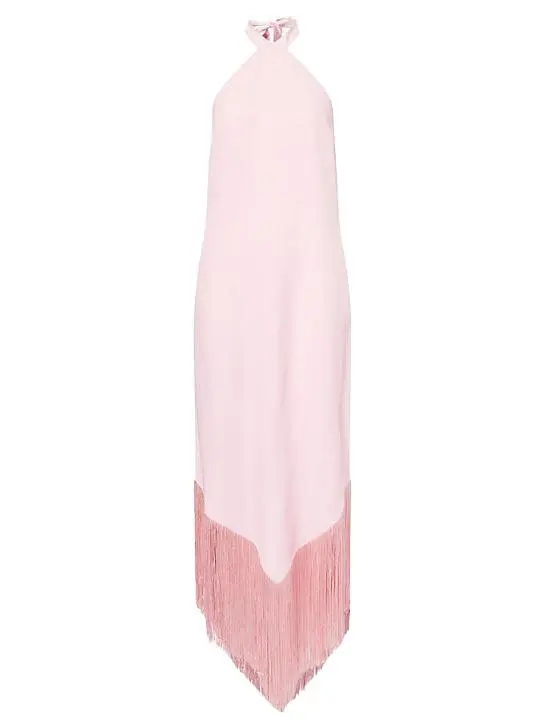 TALLER MARMO Satin Maxi Dress With Fringe Detail - Baby Pink