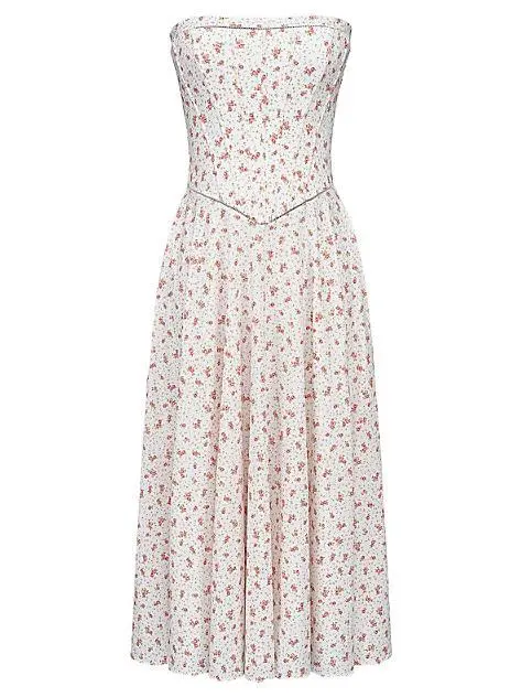 House Of Cb Rose Print Strapless Stretch-cotton Maxi Dress - White Rose Floral