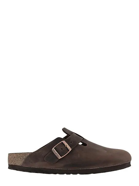 BIRKENSTOCK Habana Boston Leather Clogs With Embossed Logo - Habanna Waxy
