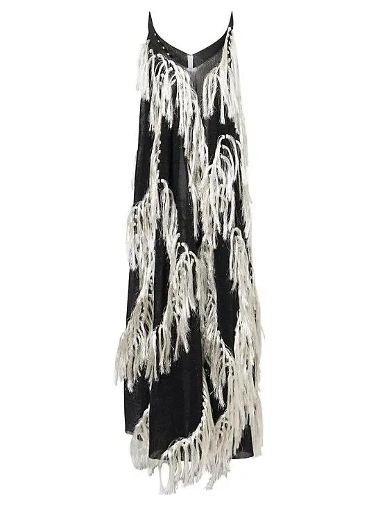 CFCL Knitted Maxi Dress With Fringe Embellishment - Black Multi