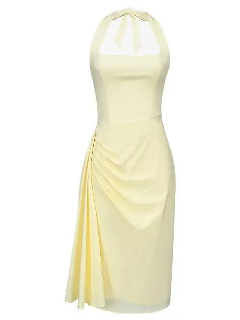 House Of Cb Tallulah Halterneck Cotton Midi Dress - Lemon