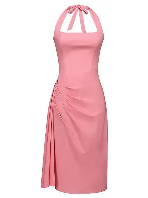 House Of Cb Tallulah Halterneck Cotton Midi Dress - Raspberry