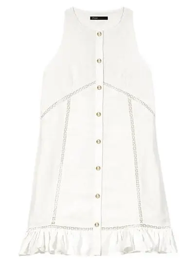 Maje Embroidered Button-down Linen-blend Mini Dress - White