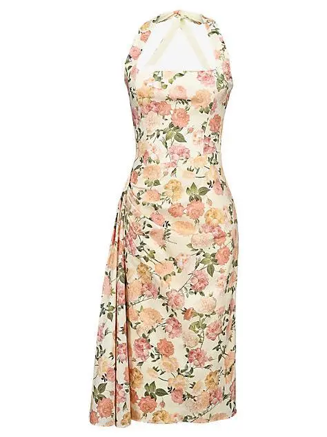 House Of Cb Tallulah Floral Print Halterneck Midi Dress - Peach Floral