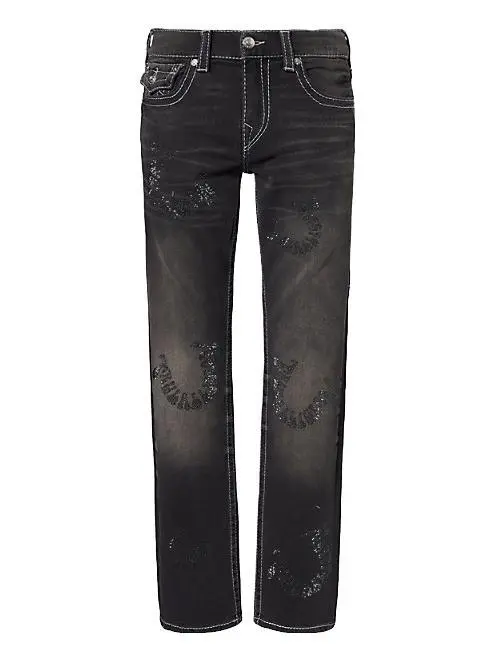 True Religion Crystal Embellished Straight Leg Jeans - Deep Silence Black Wash