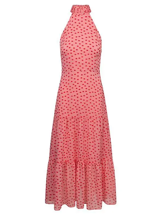 OMNES Romeo Polka-dot Chiffon Maxi Dress - Pinkred Minipolkadot