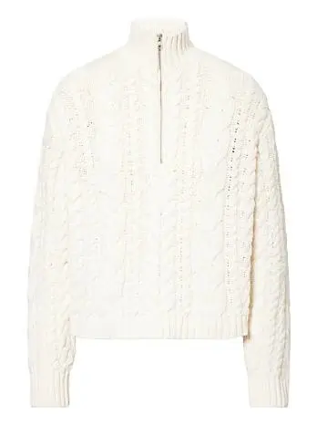 Jenni Kayne Cable Knit Half-zip Cotton Jumper - Ivory