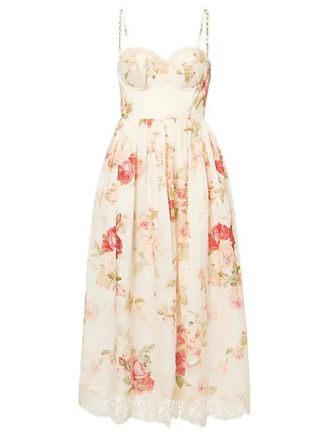 Zimmermann Roselight Picnic Floral-print Linen Midi Dress - Cream Rose Floral