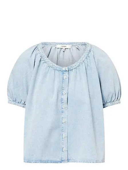 FRAME Cotton-blend Shirt With Gathered Round Neckline - Haven
