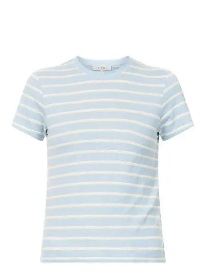FRAME Striped Linen-blend T-shirt - Chambray Blue Multi
