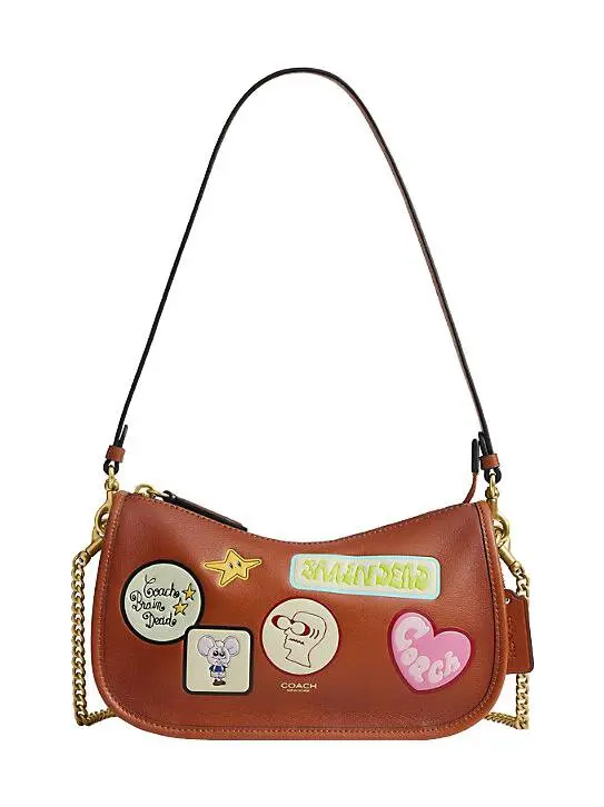 COACH X Brain Dead Signature Jacquard Waverly Leather Shoulder Bag - Amber Brown