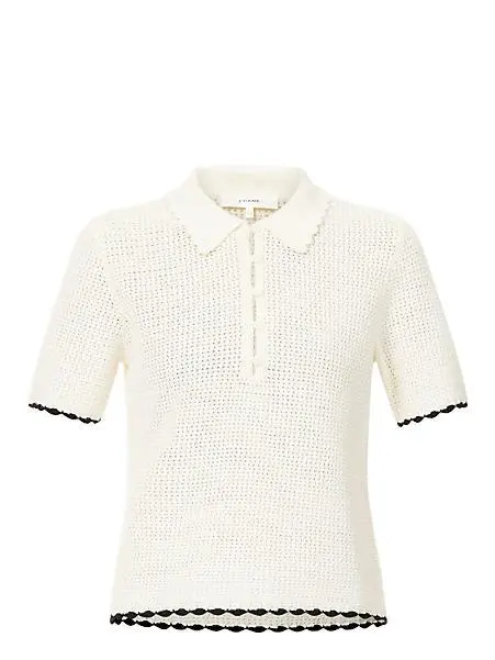 FRAME Crochet Knit Polo Top - Cream Multi
