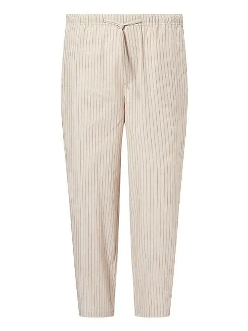 FRAME Striped Cotton Drawstring Trousers - Beige Stripe