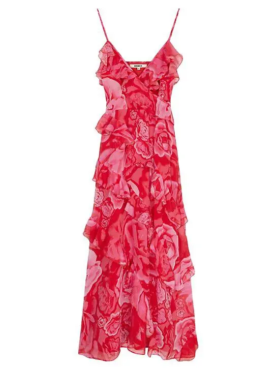 OMNES Floral-print Chiffon Maxi Dress - Red Floral