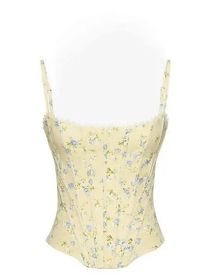 House Of Cb Cadie Floral-print Cotton Corset Top - Lemon Floral