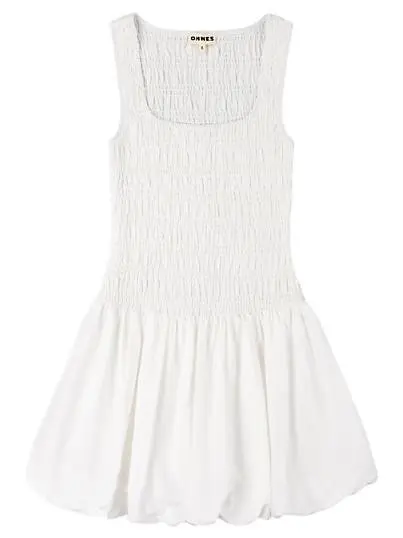 OMNES Fernanda Puffball-hem Cotton Mini Dress - White