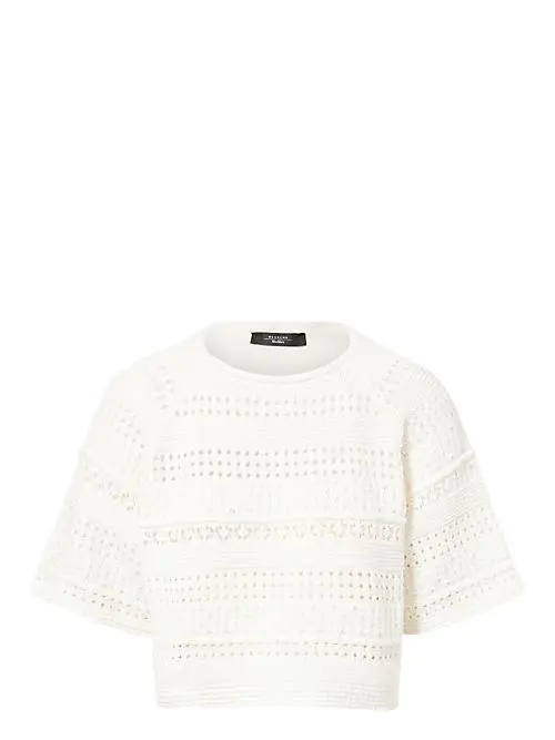 Max Mara Cropped Open-knit Cotton Top - Ivory Plain Colour