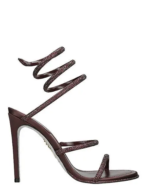 Rene Caovilla Cleo 105 Jewel-embellished Leather Heeled Sandals - Wine Comb