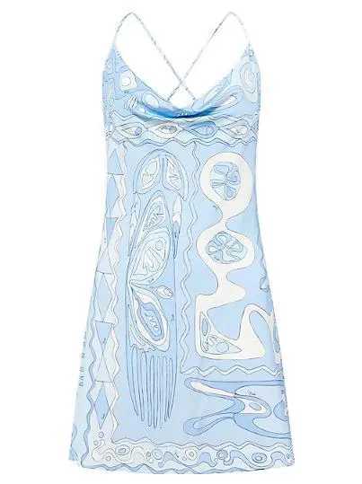 Emilio Pucci Backless Graphic-print Satin-jersey Mini Dress - Pale Blue