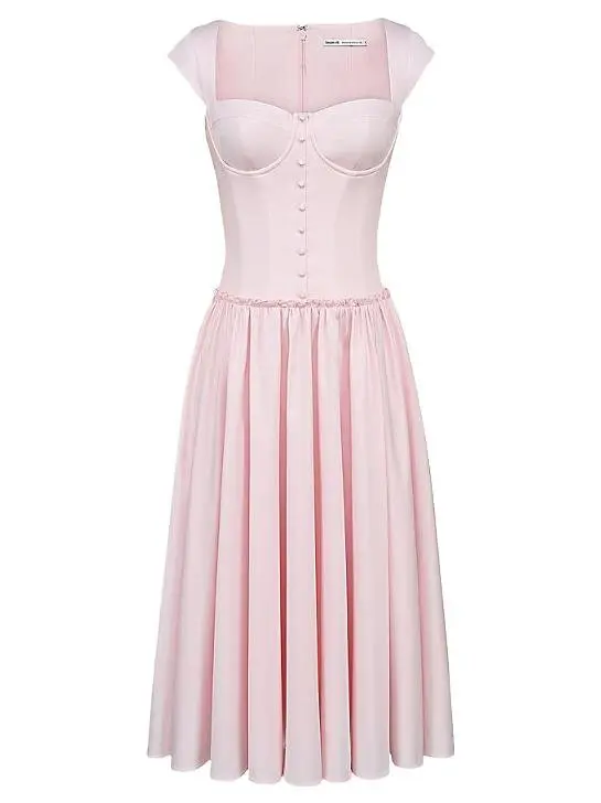 House Of Cb Kaia Cap-sleeve Stretch-cotton Midi Dress - Pink