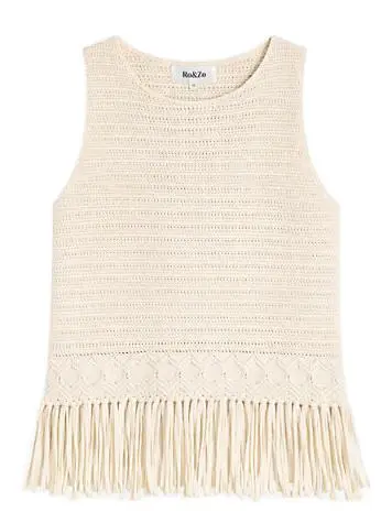 RO&ZO Sleeveless Fringed Hem Cotton Top - Cream