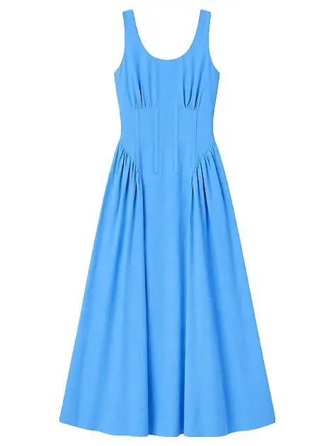 RO&ZO Sleeveless Seam-detail Linen-blend Midi Dress - Blue