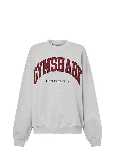 GYMSHARK Collegiate Graphic Crewneck Cotton-blend Sweatshirt - Lght Grey C Mrl/sets Red