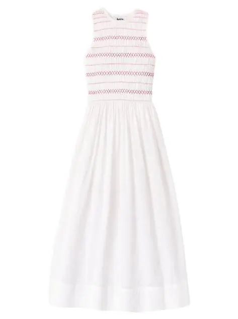 RO&ZO Sleeveless Shirred-bodice Cotton-voile Midi Dress - White