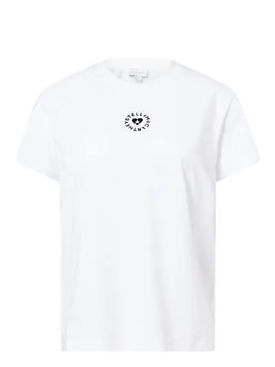 Stella McCartney Heart Flocked Logo Cotton T-shirt - White