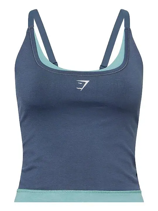 GYMSHARK Interval Seamless Midi Jersey Tank Top - Stealth Blue/storm Blue