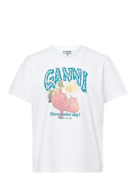GANNI Strawberry Printed Cotton-jersey T-shirt - Bright White